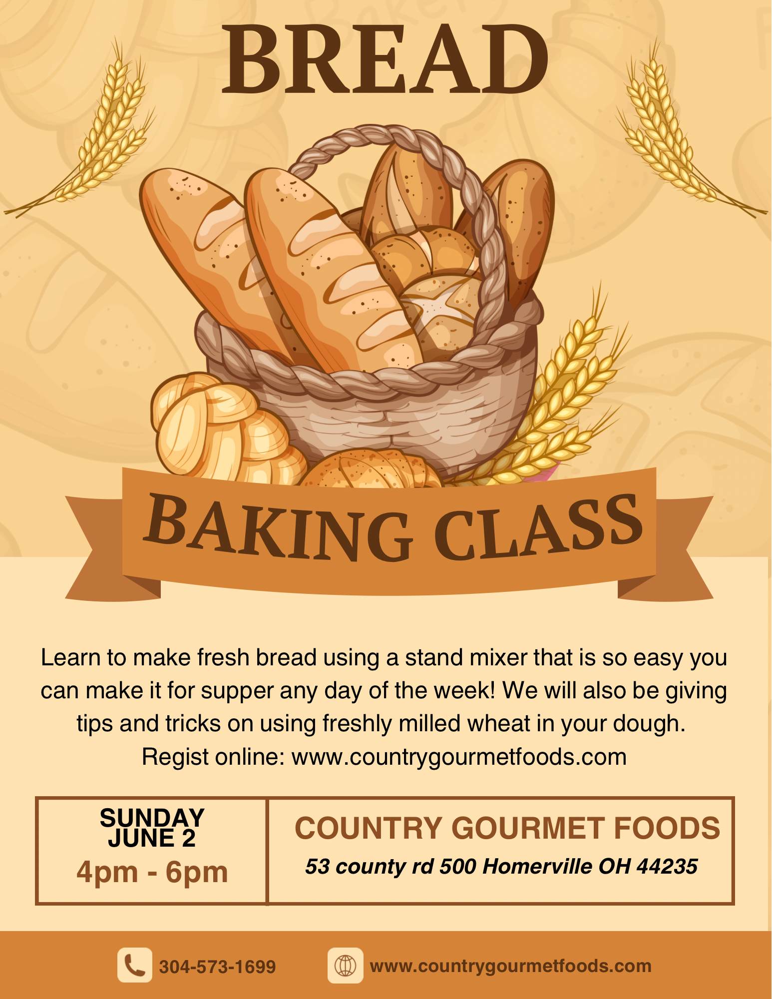 Bread Baking Class (Registration) – Country Gourmet Foods